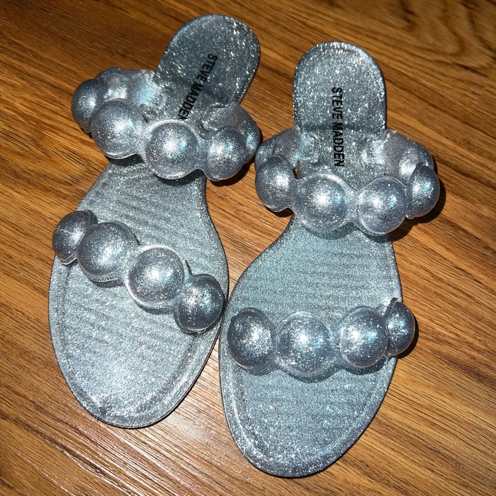 *Nwob* Steve Madden Zaza Silver Bubble Strap Sandals … - Gem
